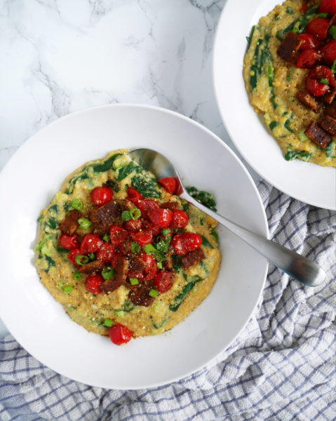 Polenta Corn Grits with Tempeh, Spinach, & Tomatoes Recipe - Vegan ...